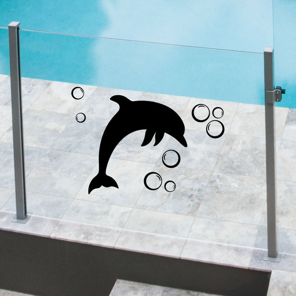 Glass Pool Fence Safety Decals Water bubble and Dolphin – Mega Sticker ...